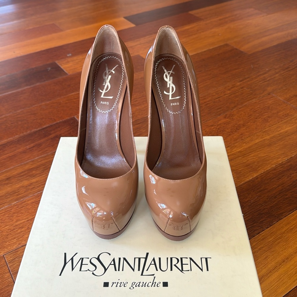 Ysl Saint Laurent Tribtoo Nude Patent Leather Heels S… - Gem